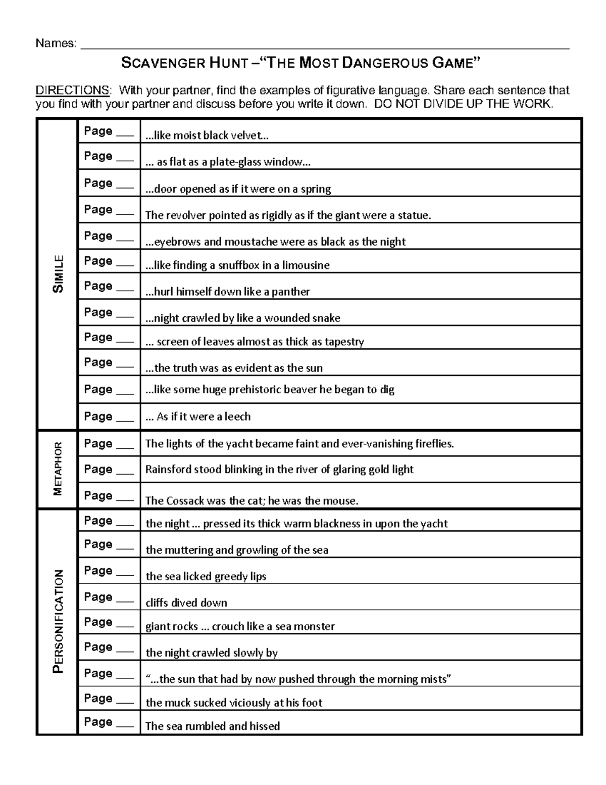 Scavenger Hunt: Identifying Figurative Language Examples - Studocu