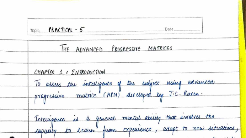 Advanced Progressive Matrices (APM) Practical Report - Studocu