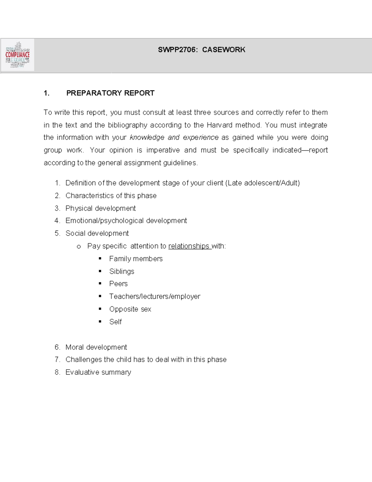Templates for Reports - SWPP2706: CASEWORK 1. PREPARATORY REPORT To ...