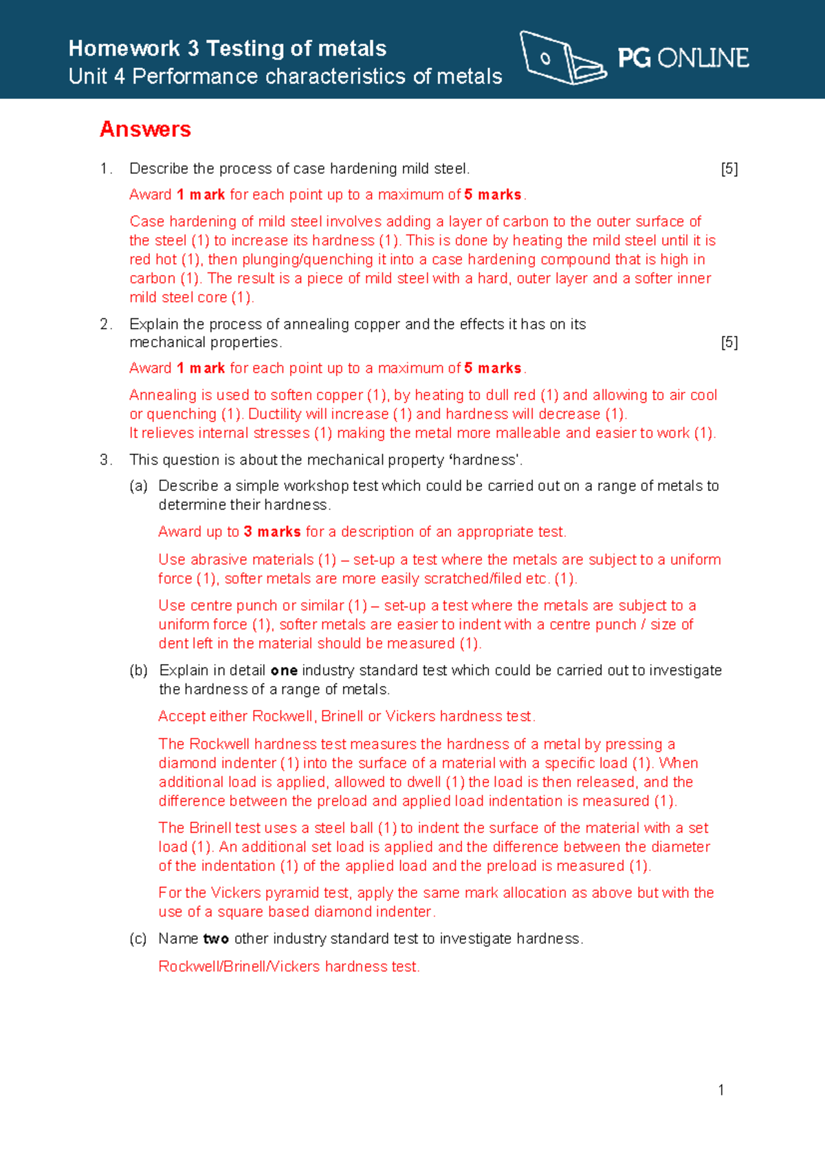 AQA DT 7552 Unit 4 Homework 3: Metals Testing & Performance ...
