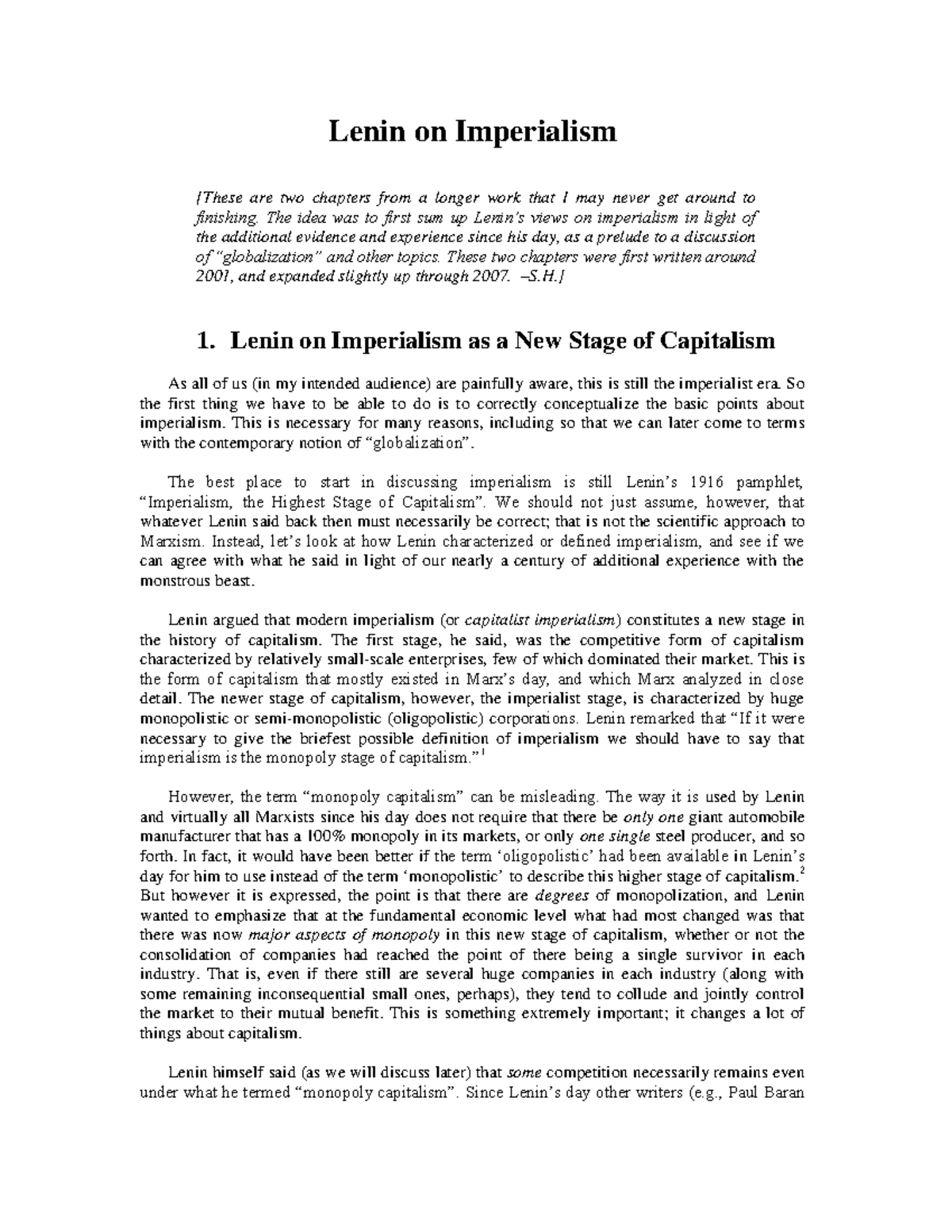 Lenin's Views on Imperialism: A Contemporary Analysis of Capitalism ...