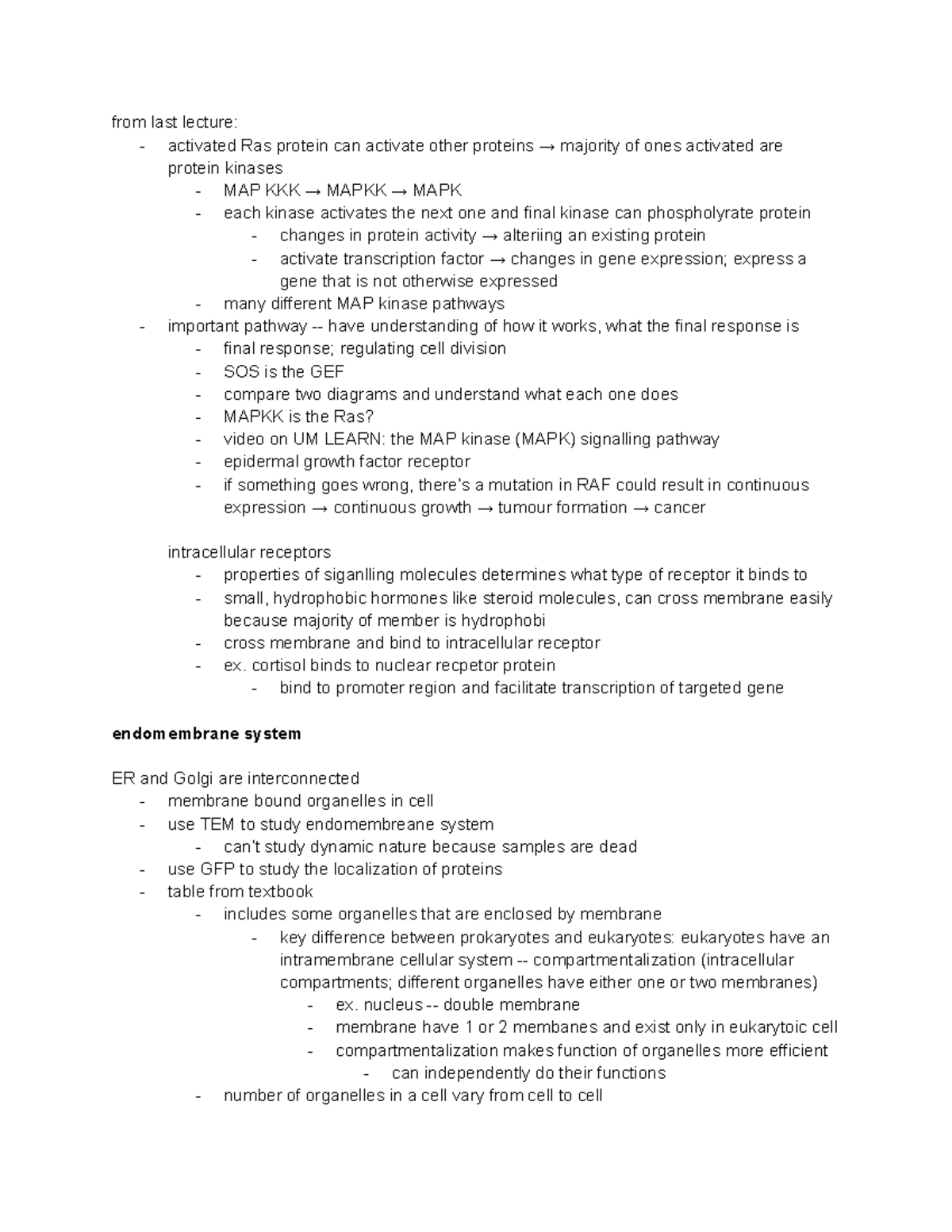 Cell Bio 16: MAP Kinase Pathways & Endomembrane System Overview - Studocu