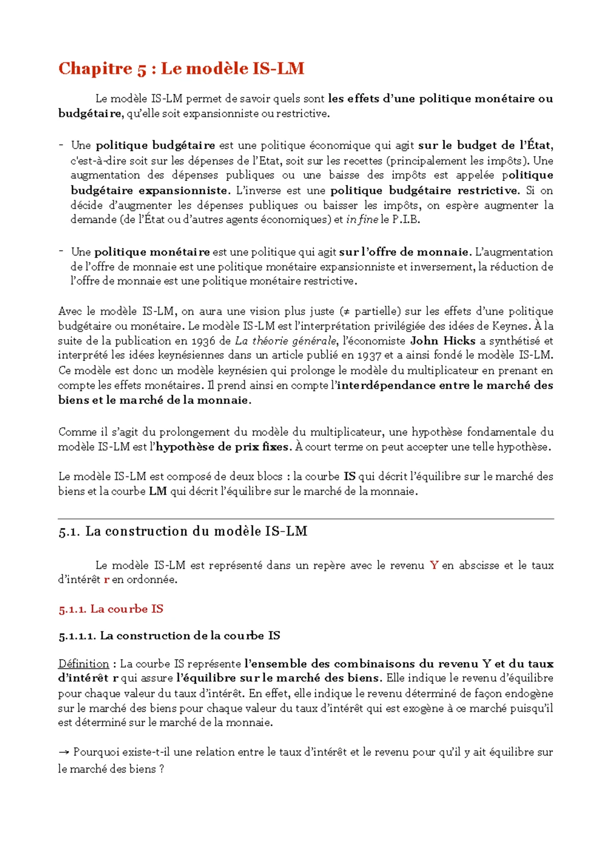 ISLM - Fiche complète sur le modèle IS/LM - Le modèle IS-LM L’analyse ...