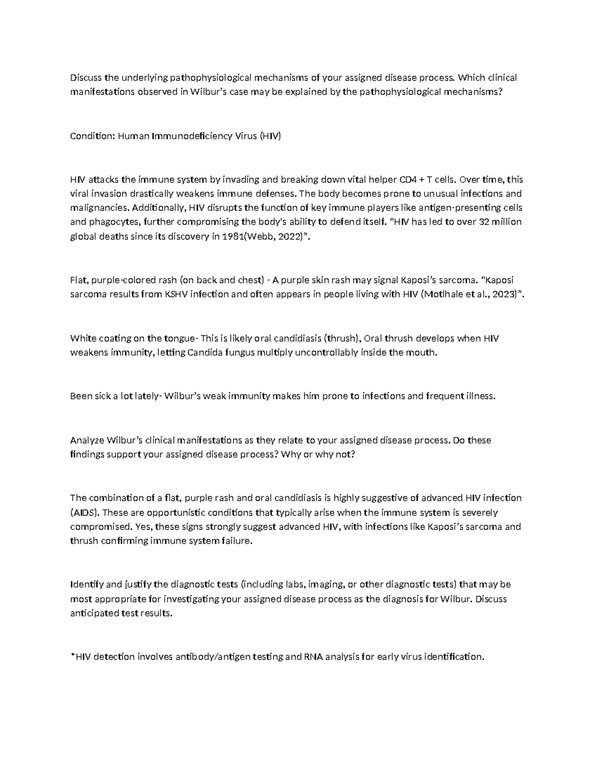 NR 507 - Discussion on HIV Pathophysiology and Clinical Manifestations ...