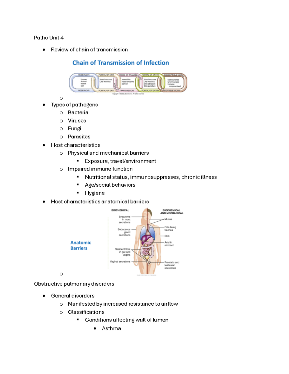Patho Unit 4 - Exam 2 Notes on Infection Control & Oxygenation ...