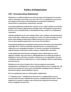 Unit 1-3 - Sol notes for global politics - CORE COURSE Paper-X : Global ...