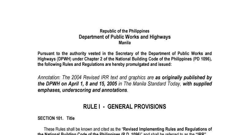 Revised Implementing Rules and Regulations of the National Building Code (PD - Studocu