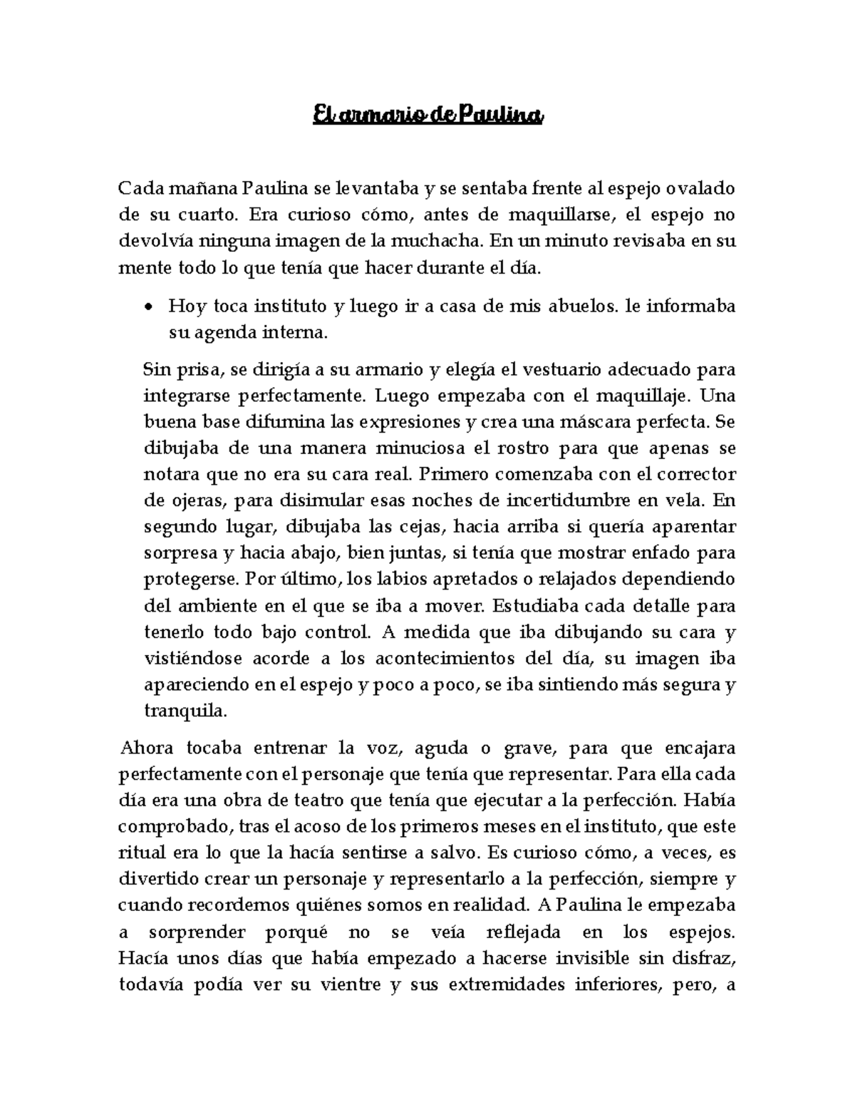 El Armario De Paulina Cuento Sobre Identidad Y Transformación Studocu