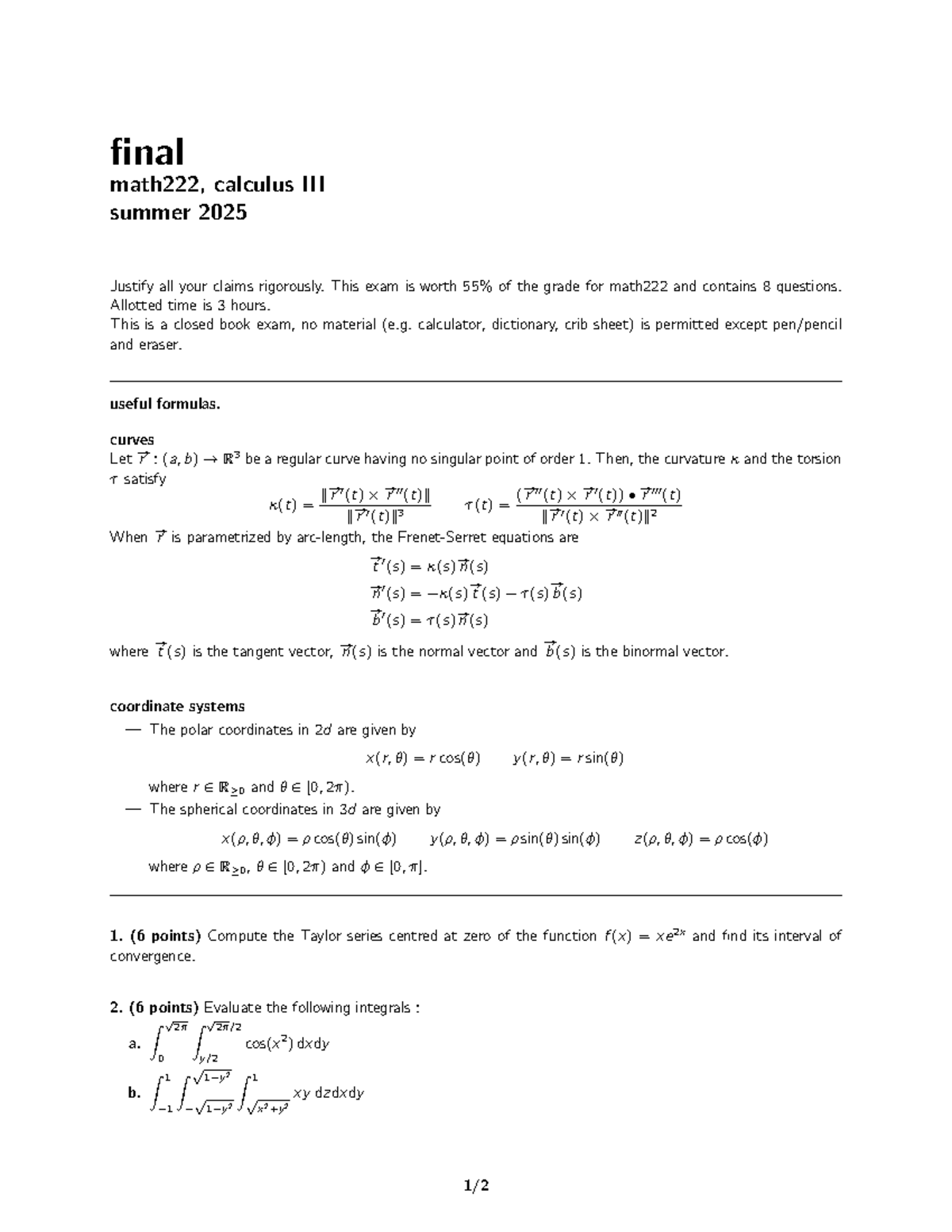 Math222 S25 Final Exam: Rigorously Justifying Calculus Concepts - Studocu