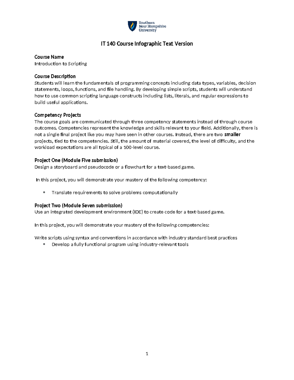 IT 140 Infographic: Intro to Scripting Course Overview & Projects - Studocu