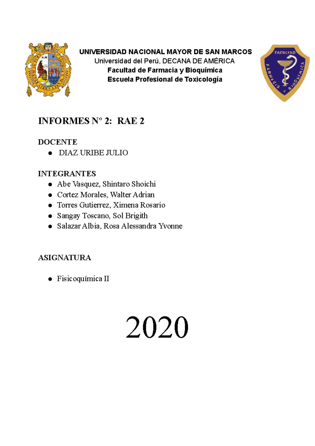 Práctica N° 6: Coeficiente de Partición en Físicoquímica II - RAE2 ...