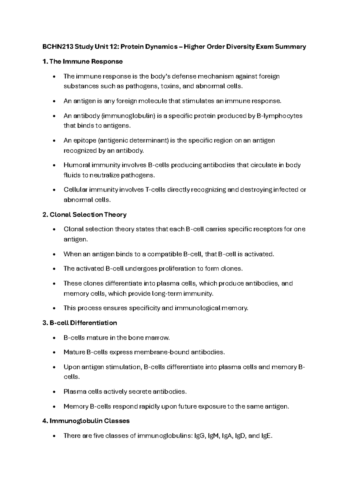 BCHN213 Study Unit 12: Protein Dynamics & Immune Response Exam Summary ...