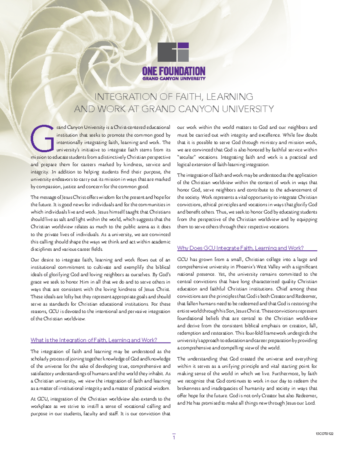 GCU 15COT Integration of Faith, Learning & Work Overview Document - Studocu