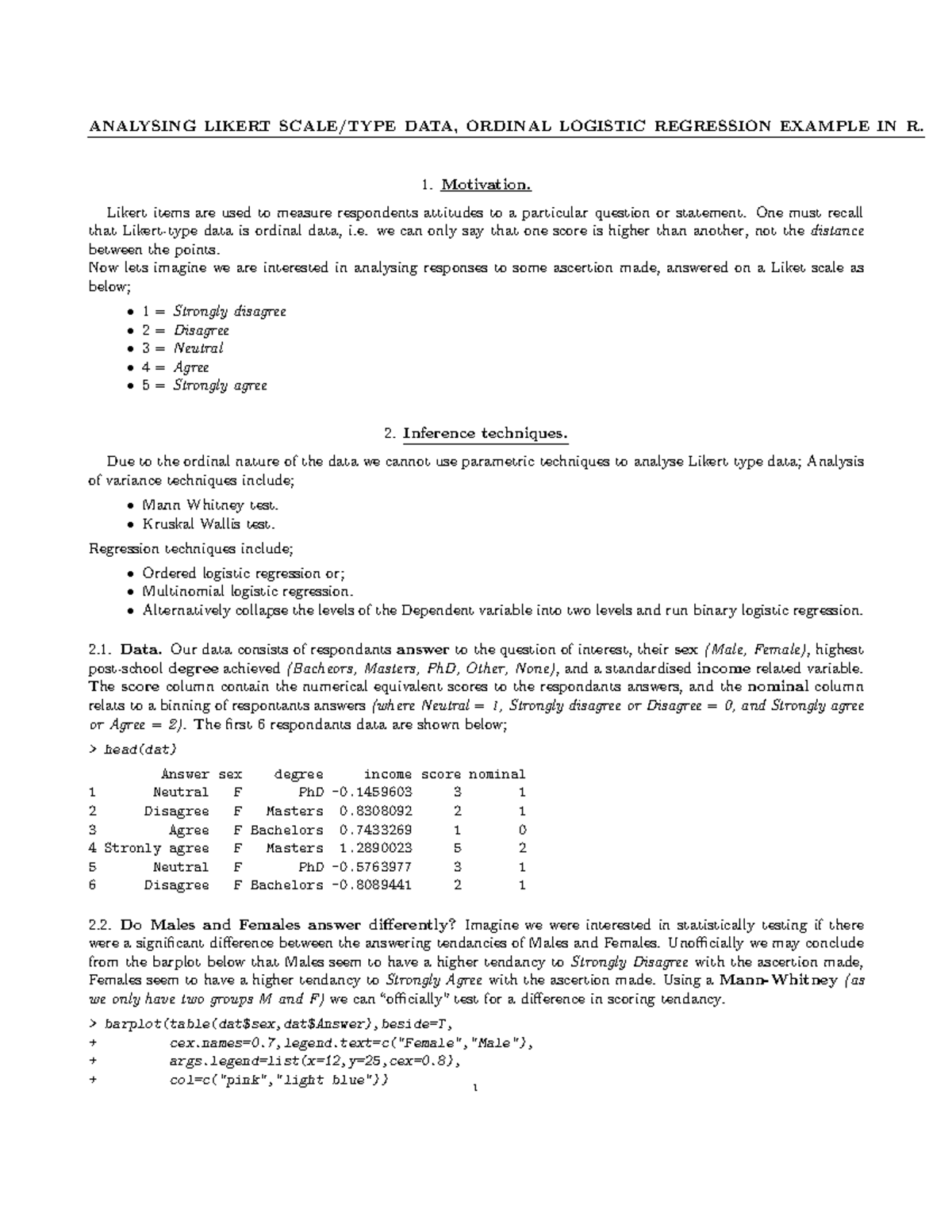 ANALYSING LIKERT DATA: ORDINAL LOGISTIC REGRESSION IN R - Studocu