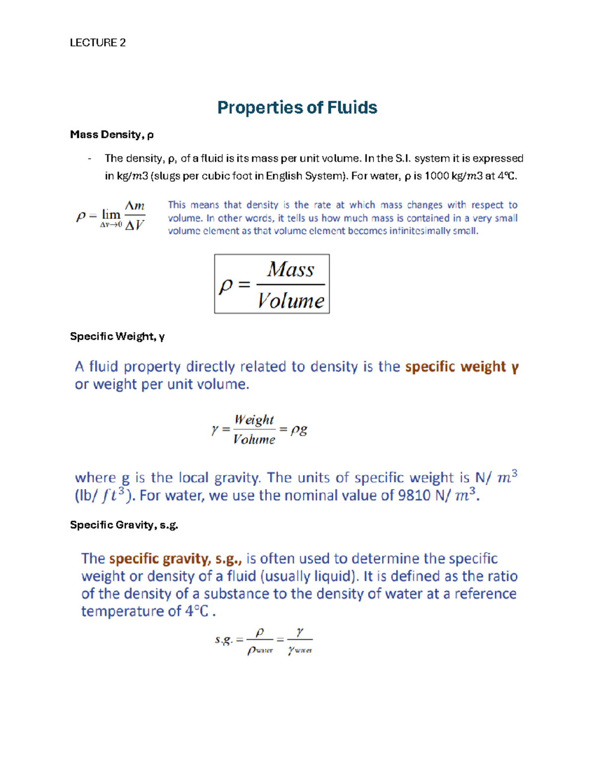 LEC2 Hydraulics - Properties of Fluids and Sample Problems - Studocu