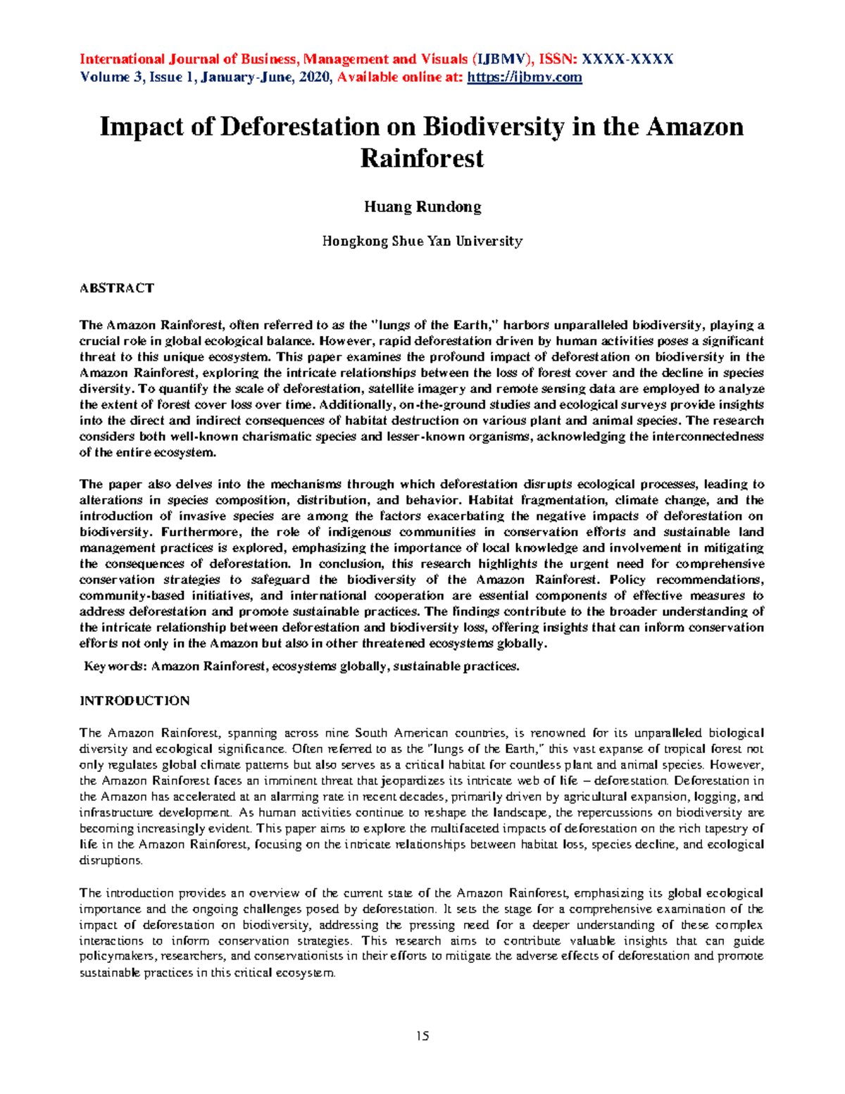 Impact of Deforestation on Amazon Biodiversity - IJBMV Volume 3, Issue ...