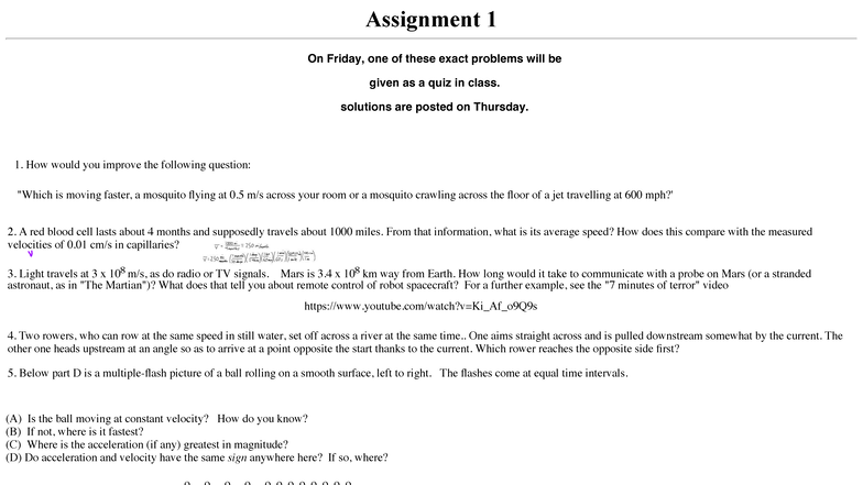 Physics 101: Assignment 1 Review Questions for Friday Quiz - Studocu