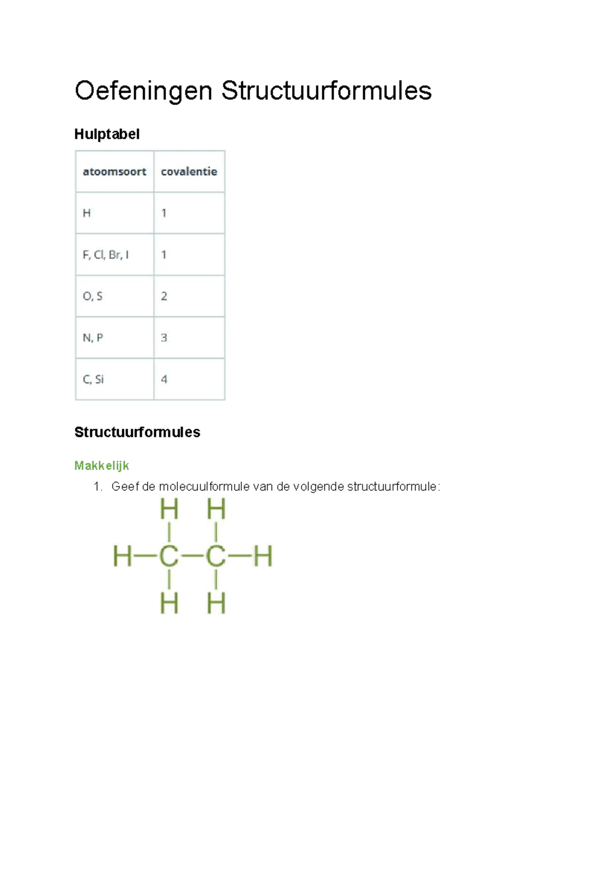 Oefeningen Structuurformules en Molecuulformules - Chemie 101 - Studeersnel