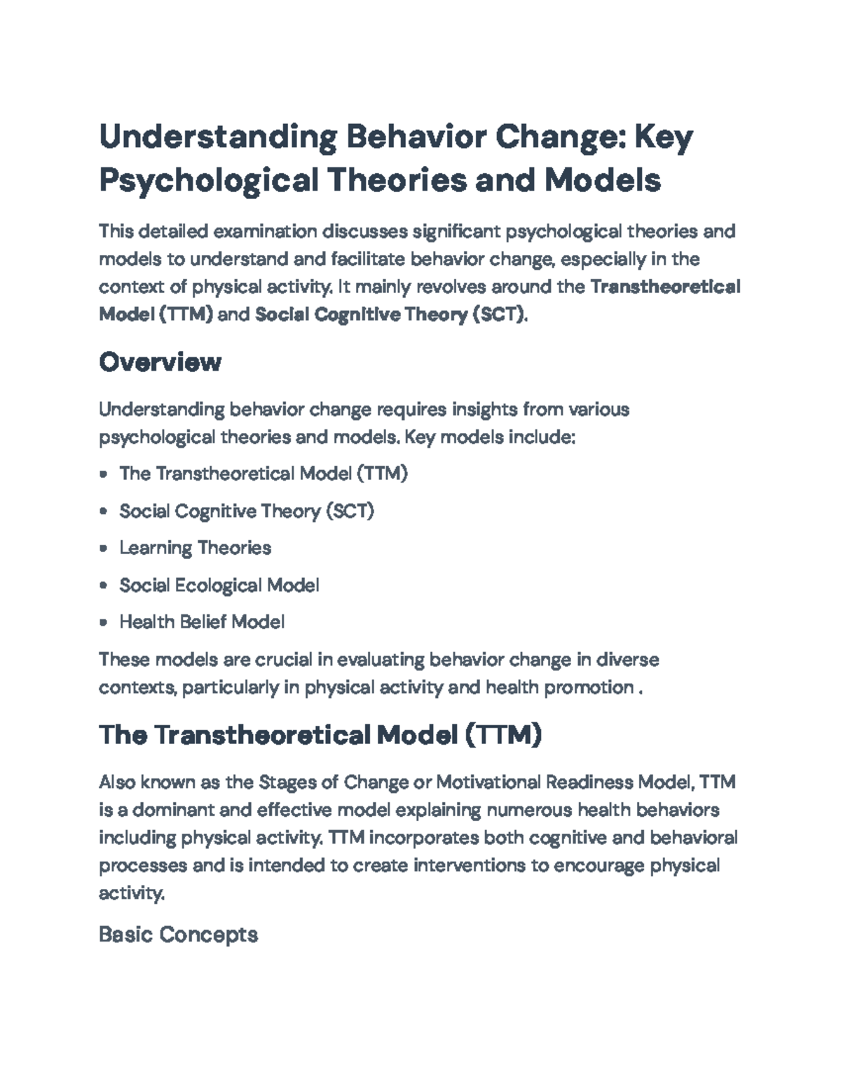 Understanding Behavior Change: TTM & SCT in Physical Activity Context ...