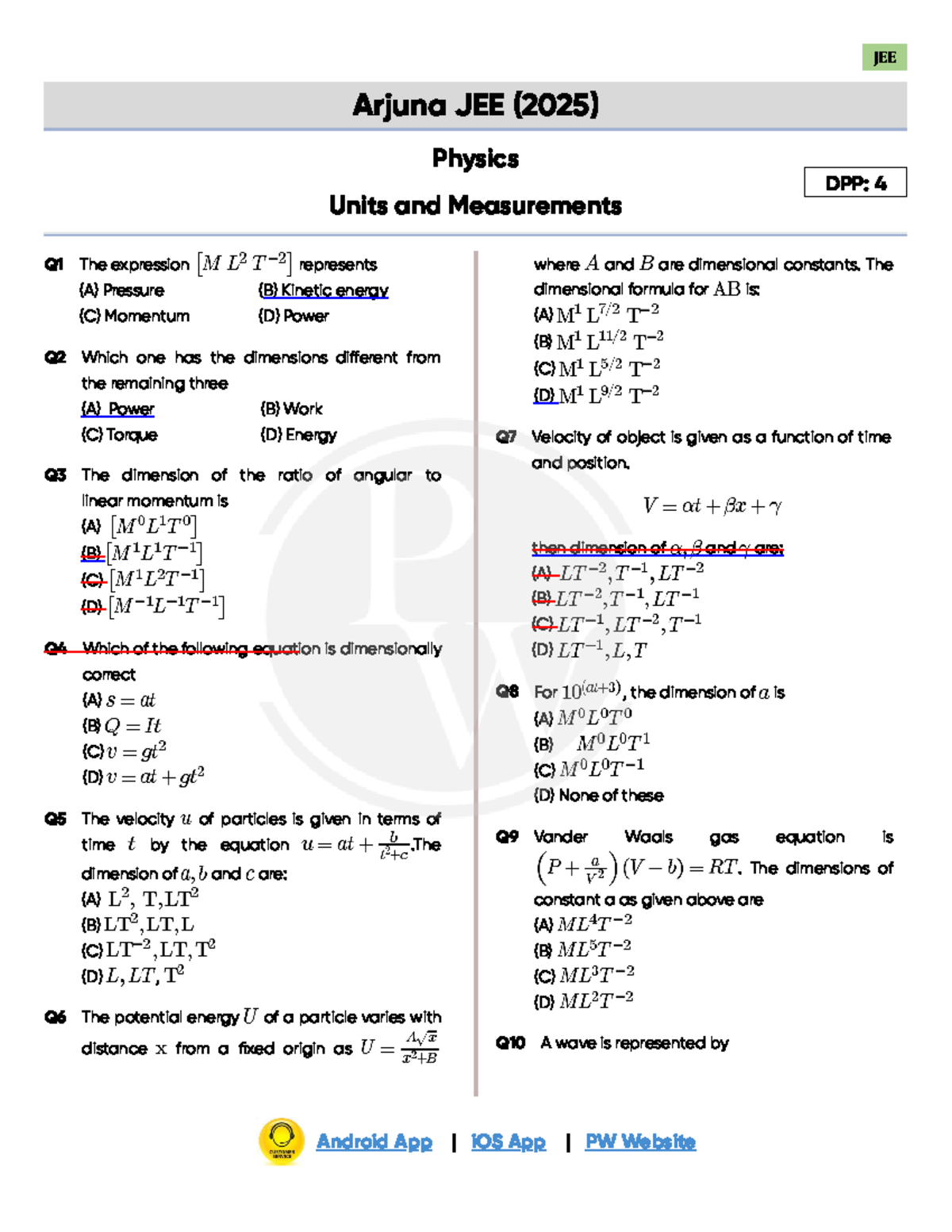 Units and Measurements DPP 04 Of Lec 06 Arjuna JEE 2025 - JEE Arjuna JEE (2025) Q 1 The ...