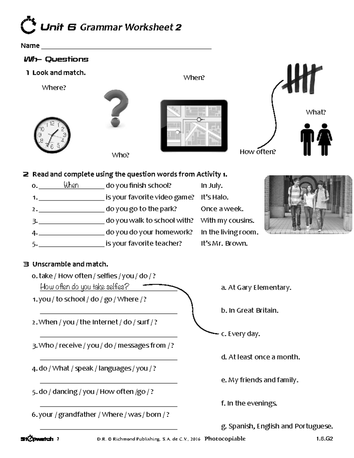 Unit 6 Grammar Worksheet 2: Question Words & Matching Activities - Studocu