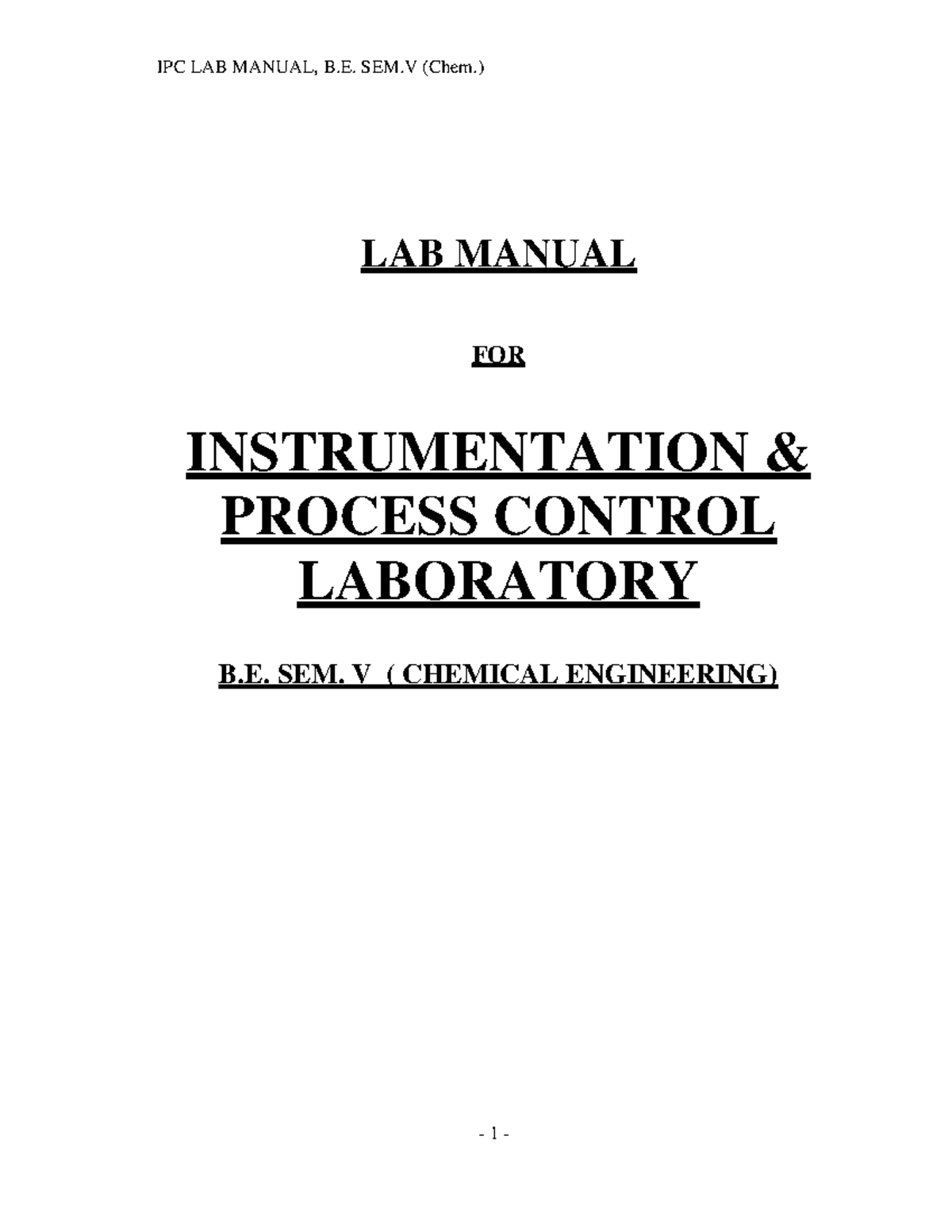IPC Lab Manual - Experiments for Instrumentation & Process Control ...