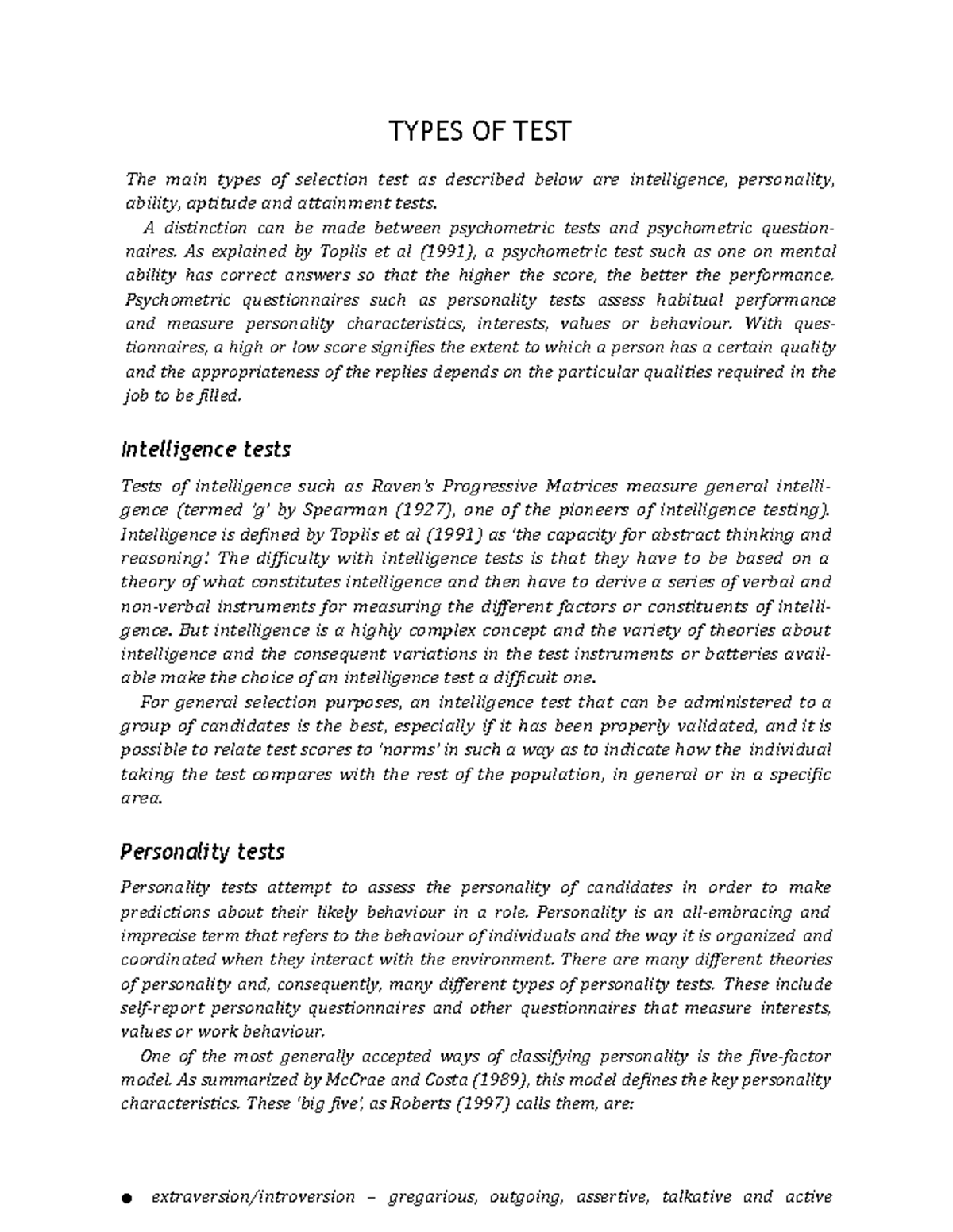 Types OF TEST - selection test - TYPES OF TEST The main types of ...