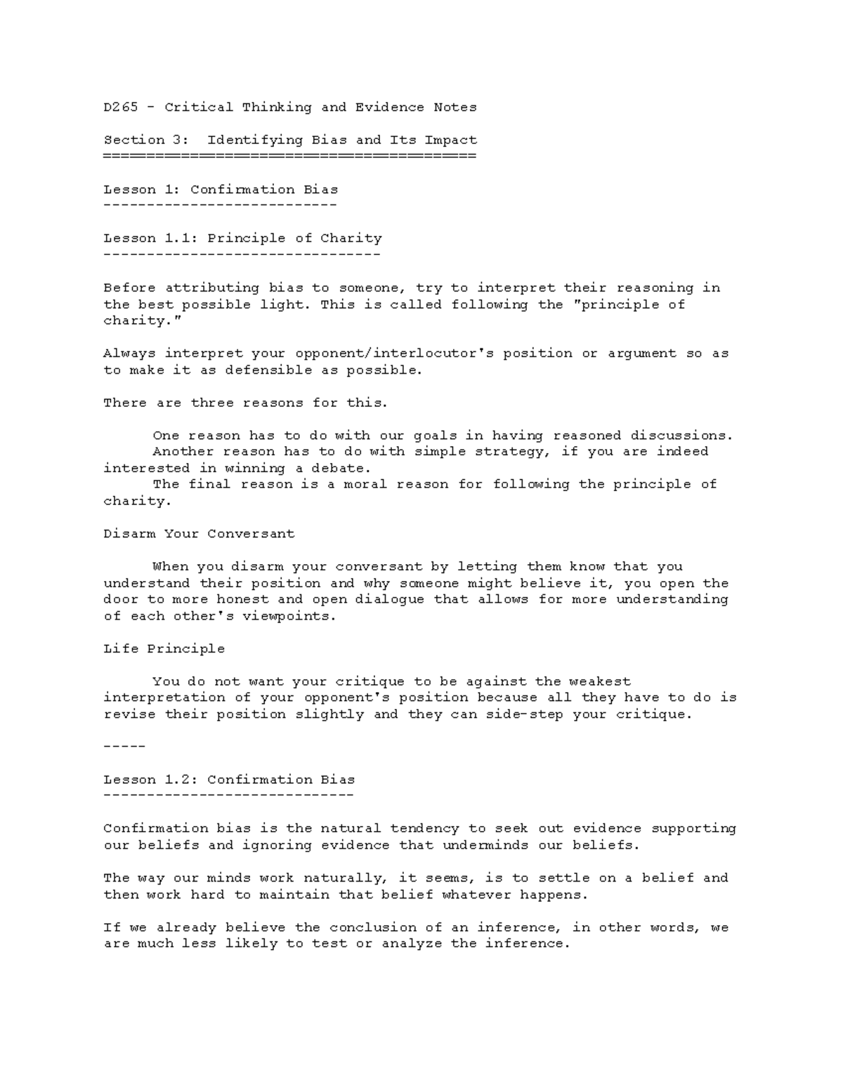D265 Critical Thinking Notes - Identifying Bias & Its Impact - Studocu