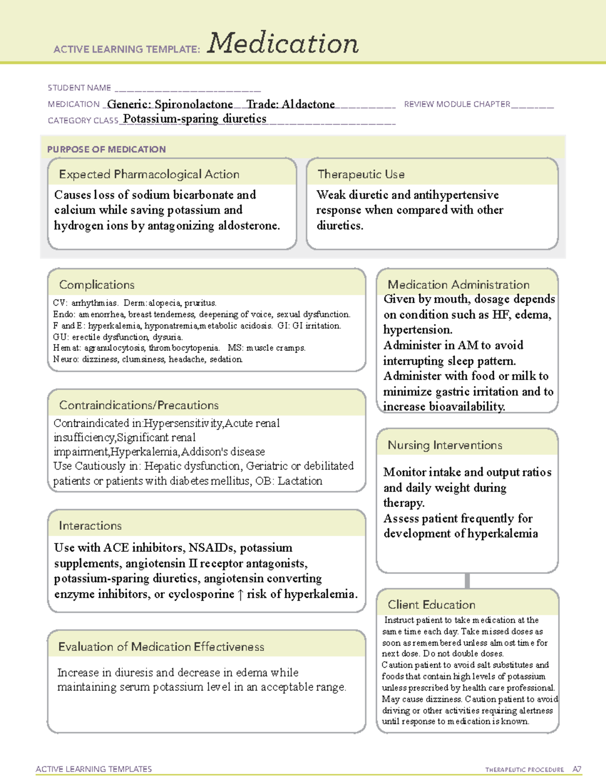 ATI Template Medication Form - Active Learning for Therapeutic ...