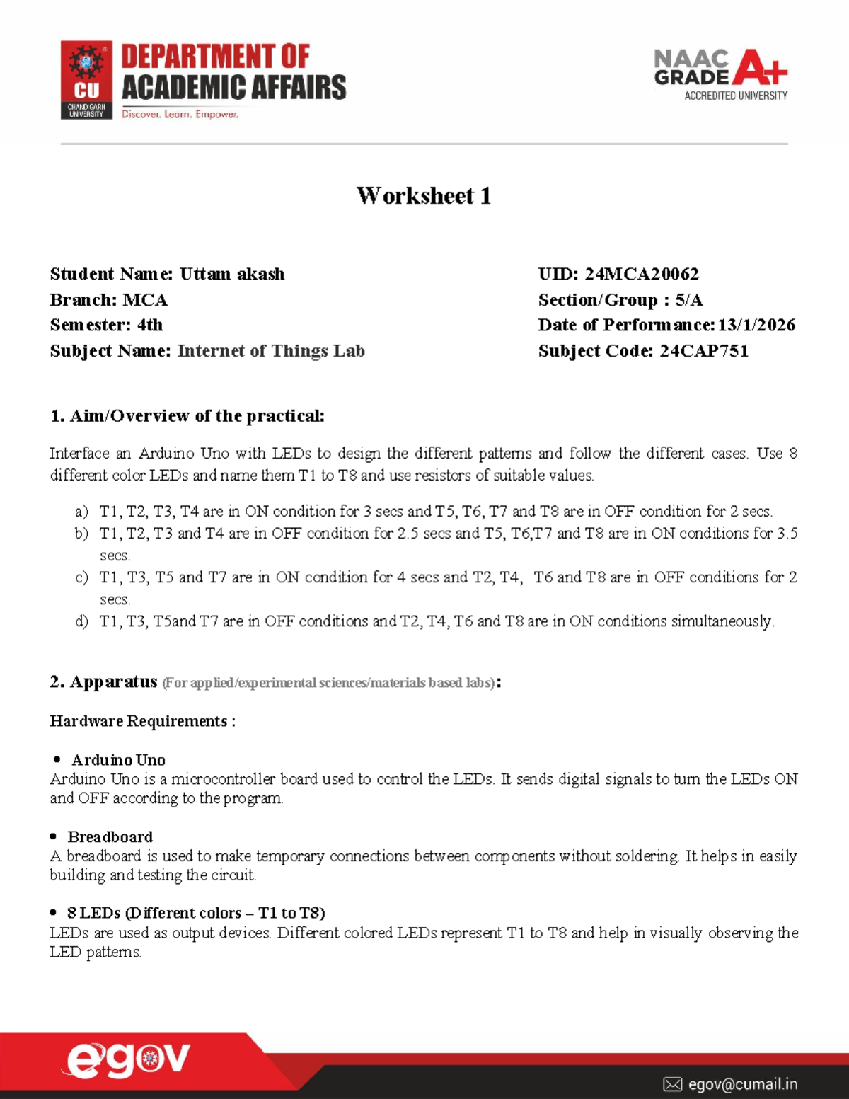 Worksheet 1: Arduino LED Control Patterns - 24CAP751 - Studocu