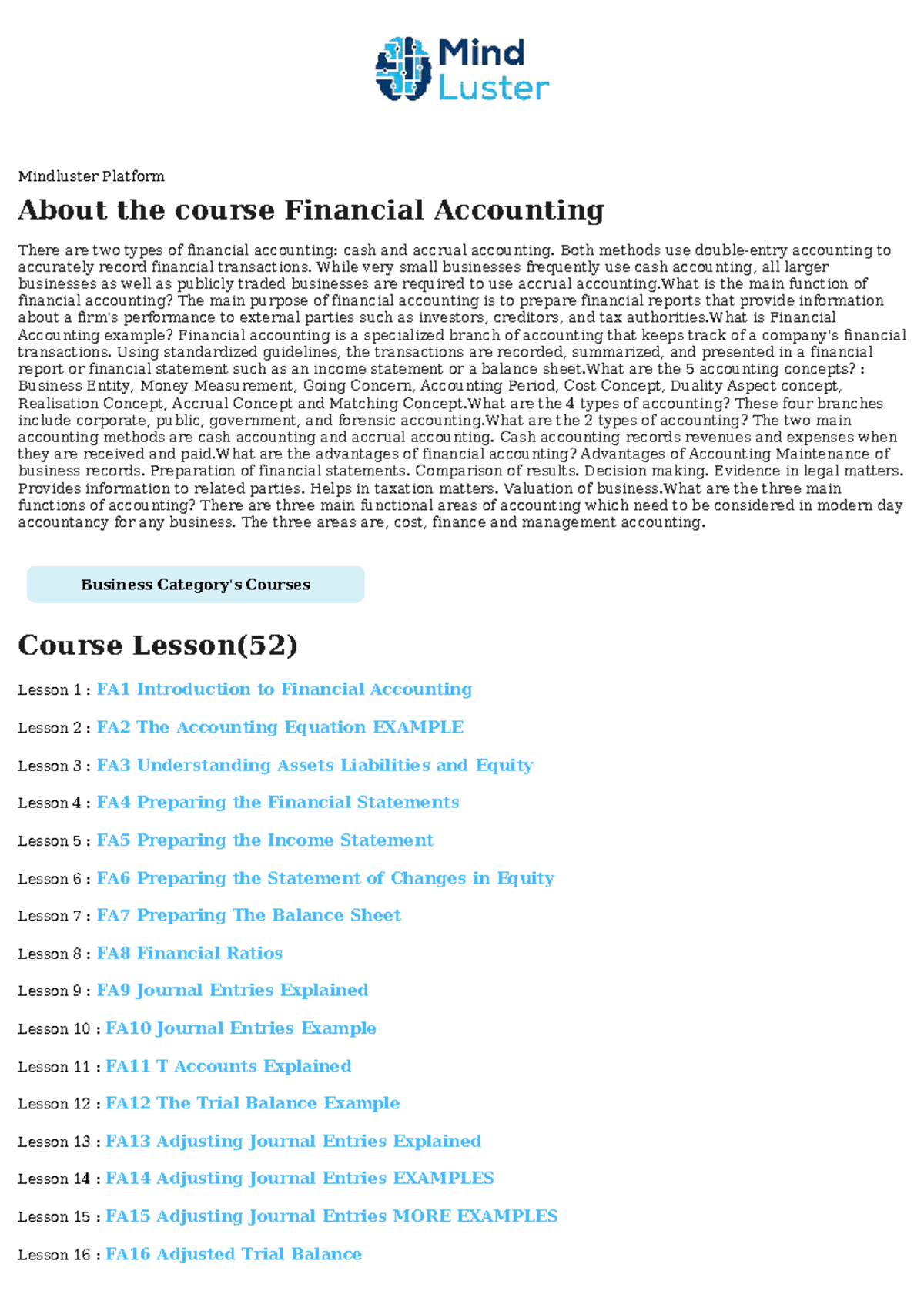 Financial Accounting Course Outline (FA) - Studocu