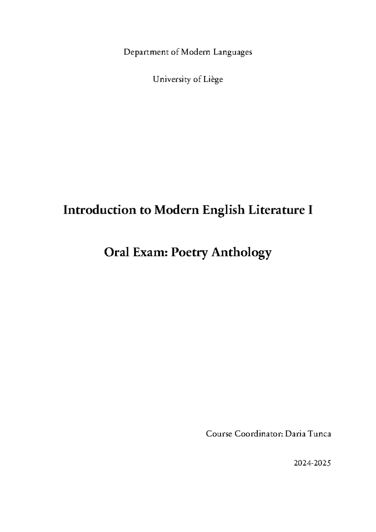 IMEL1 poetry anthology 2024-2025 - Department of Modern Languages ...