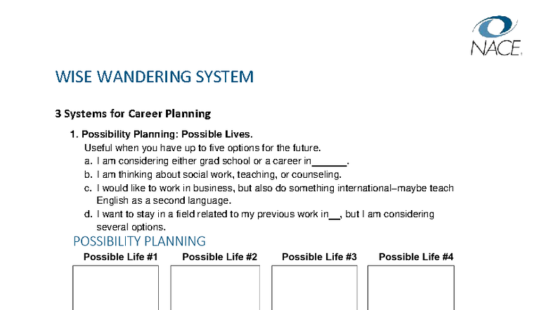 Possibility Plan - This was an assignment to plan out our next four ...