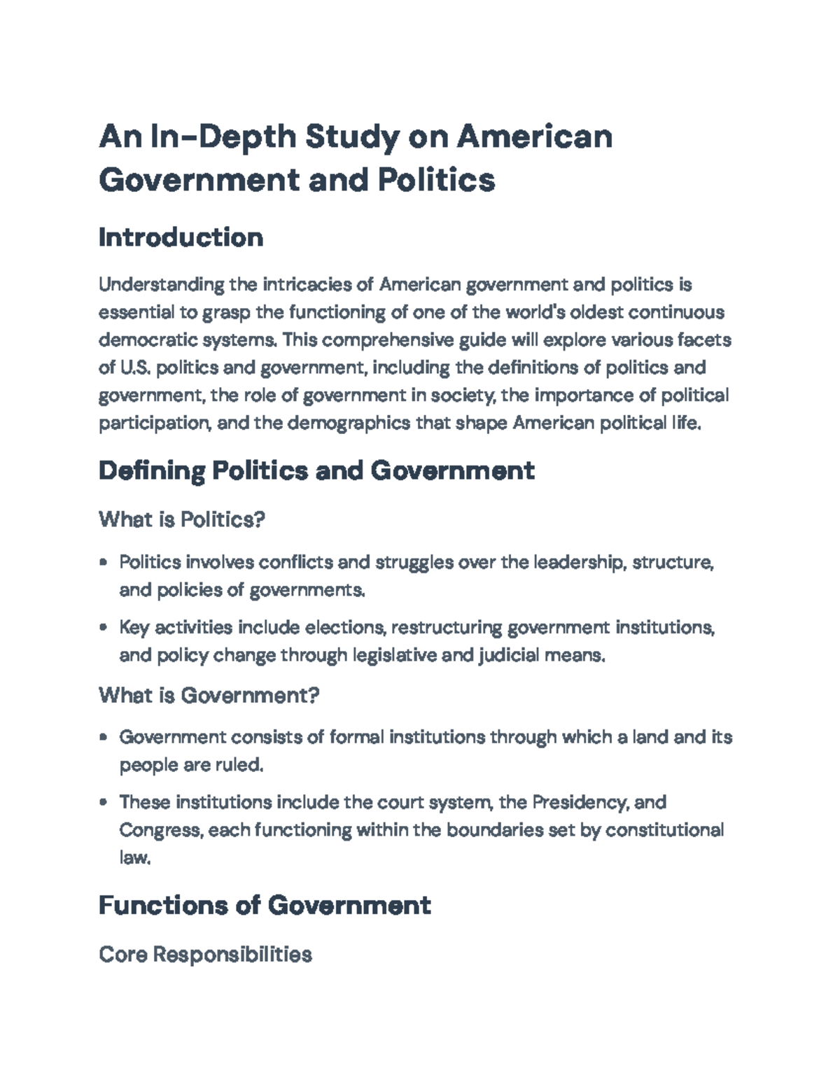 Comprehensive Overview of American Government & Politics (POL101) - An ...