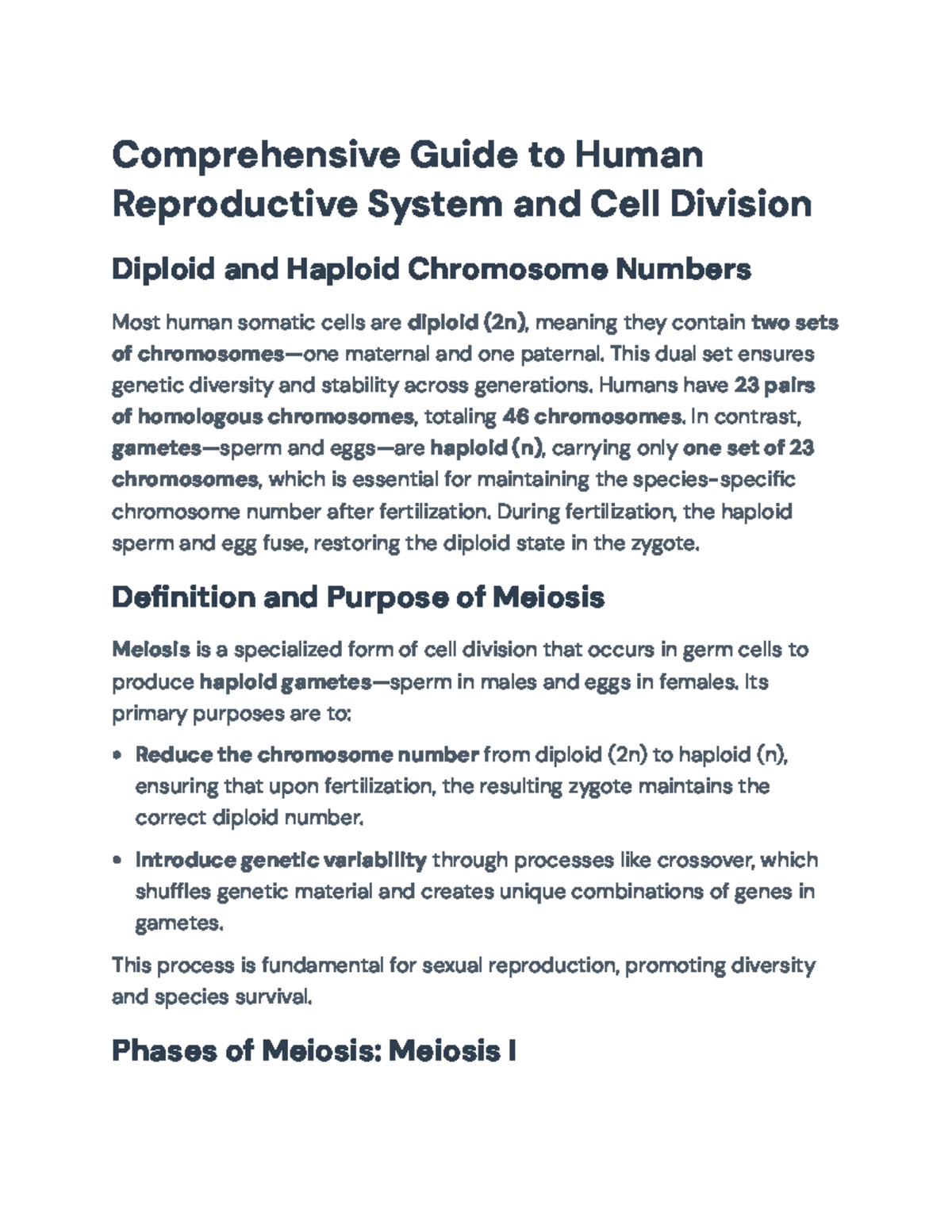 Comprehensive Overview of Human Reproductive System & Meiosis (BIO 101 ...