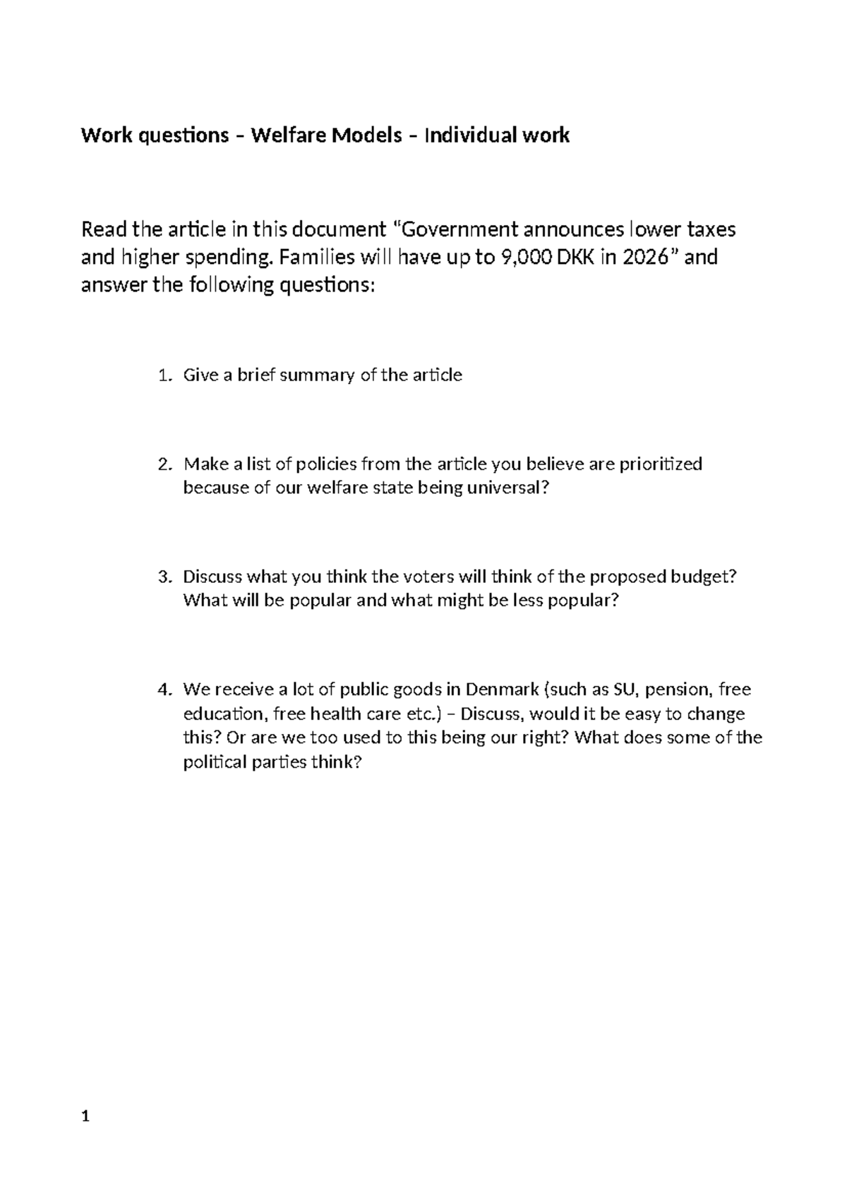 Welfare Models Analysis: Work Questions on Tax and Spending Policies ...