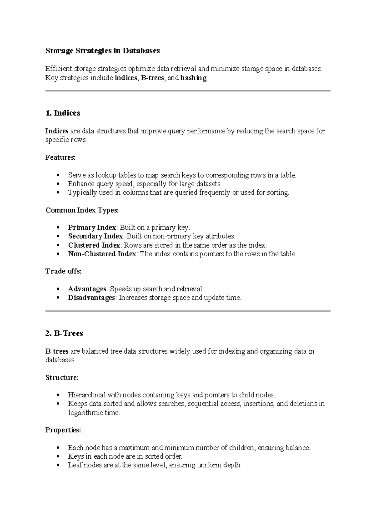 Storage Strategies for Databases: Indices, B-Trees & Hashing - Studocu
