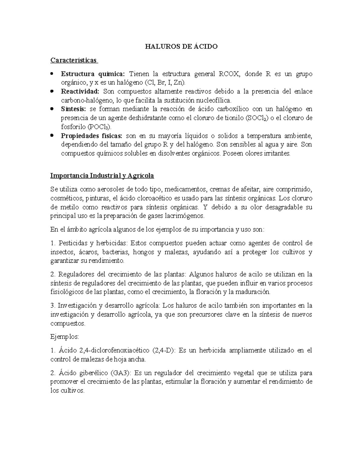 Características y Uso de Haluros de Ácido en Química Orgánica - Studocu