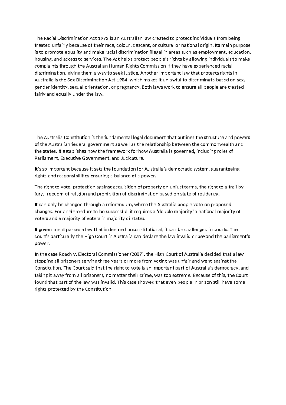 Australian Law: Racial Discrimination Act 1975 Overview - Studocu
