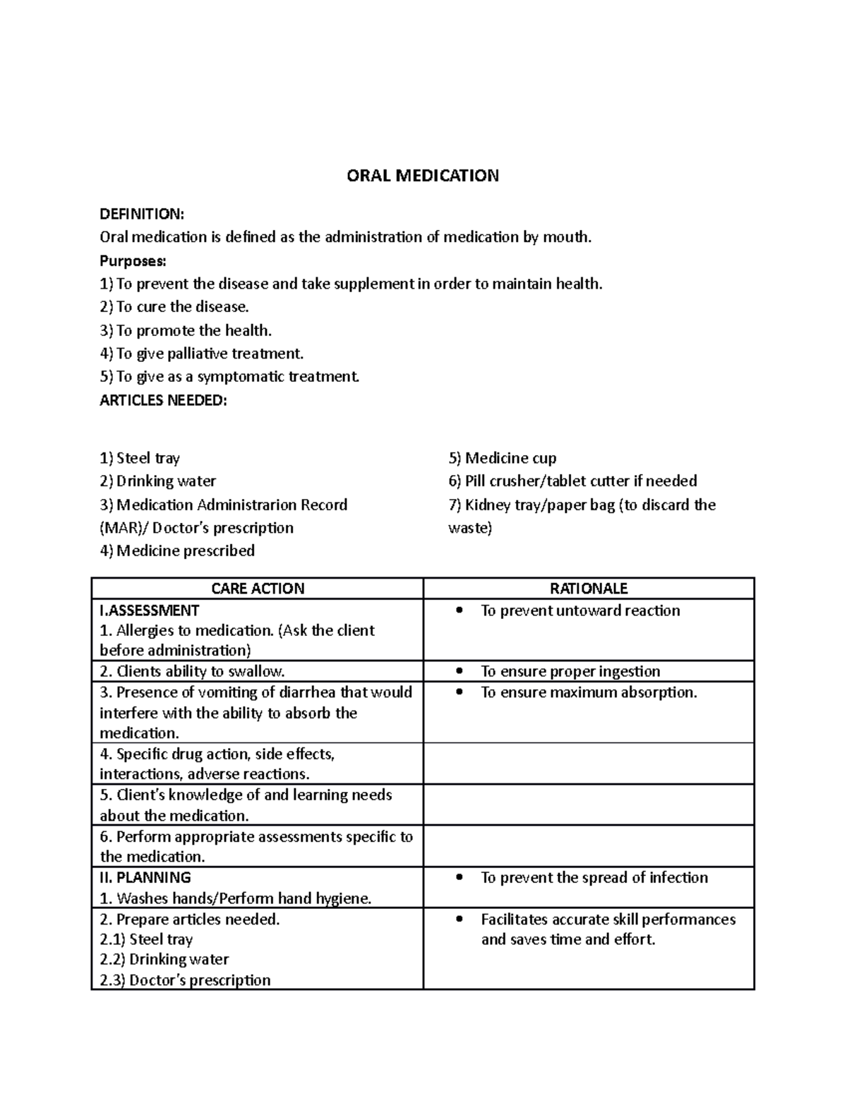 Administering Oral Medication: Final Exam Study Guide (NUR 101) - Studocu