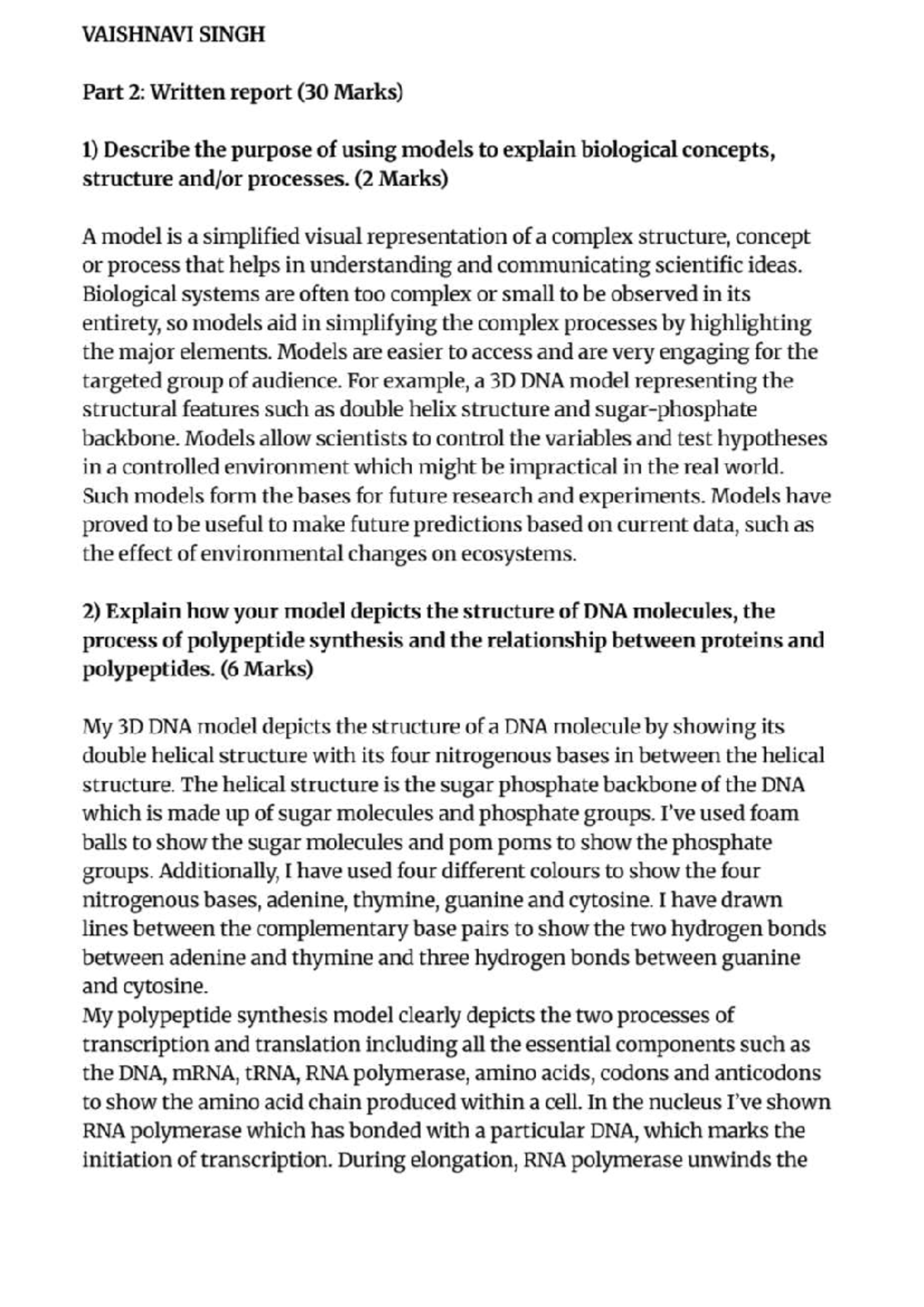 Biology Report Module 5: Models of DNA & Polypeptide Synthesis - Studocu