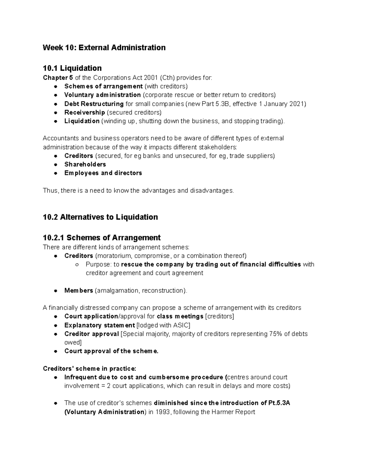 TABL2741 Week 10: External Administration & Liquidation Insights - Studocu