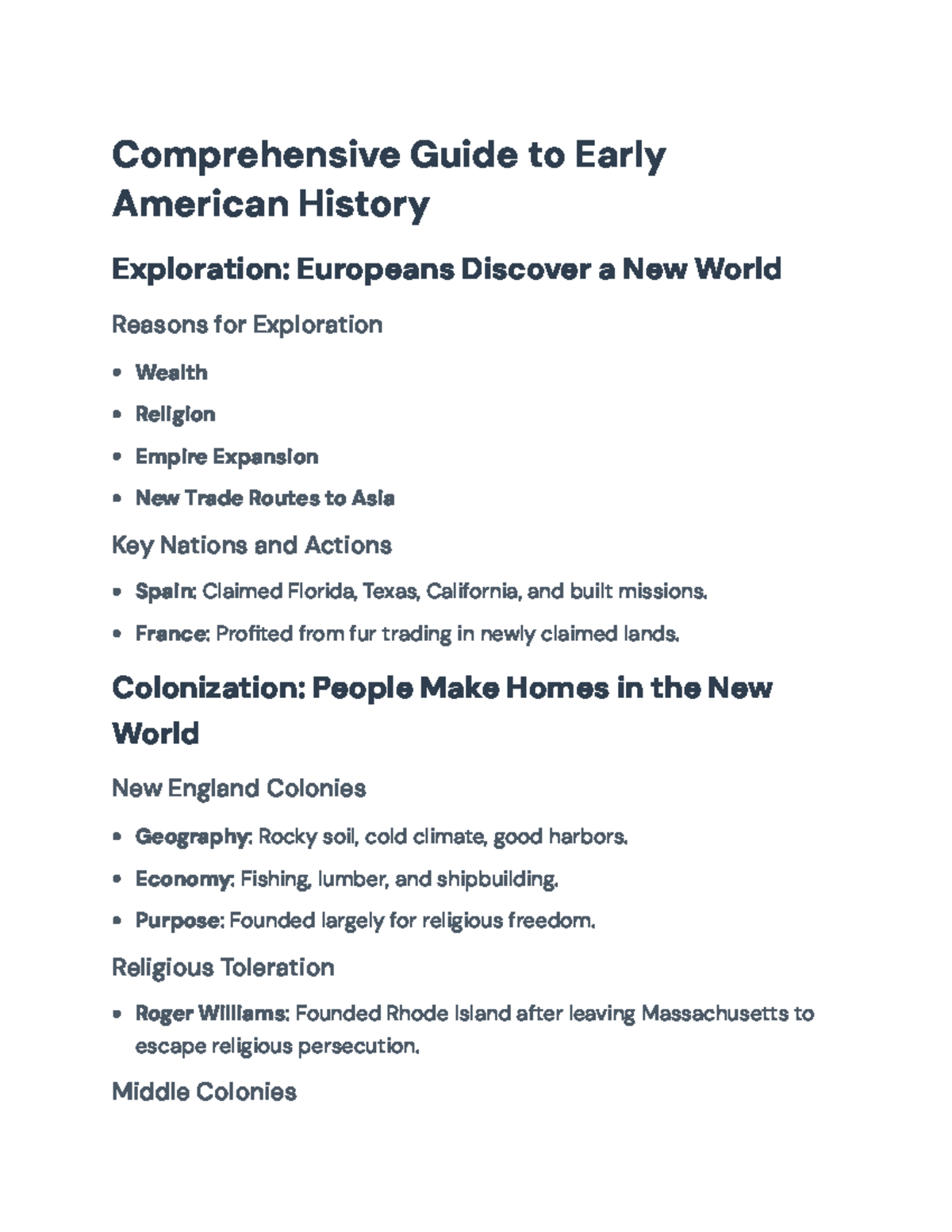 Comprehensive Overview of Early American History and Key Concepts ...