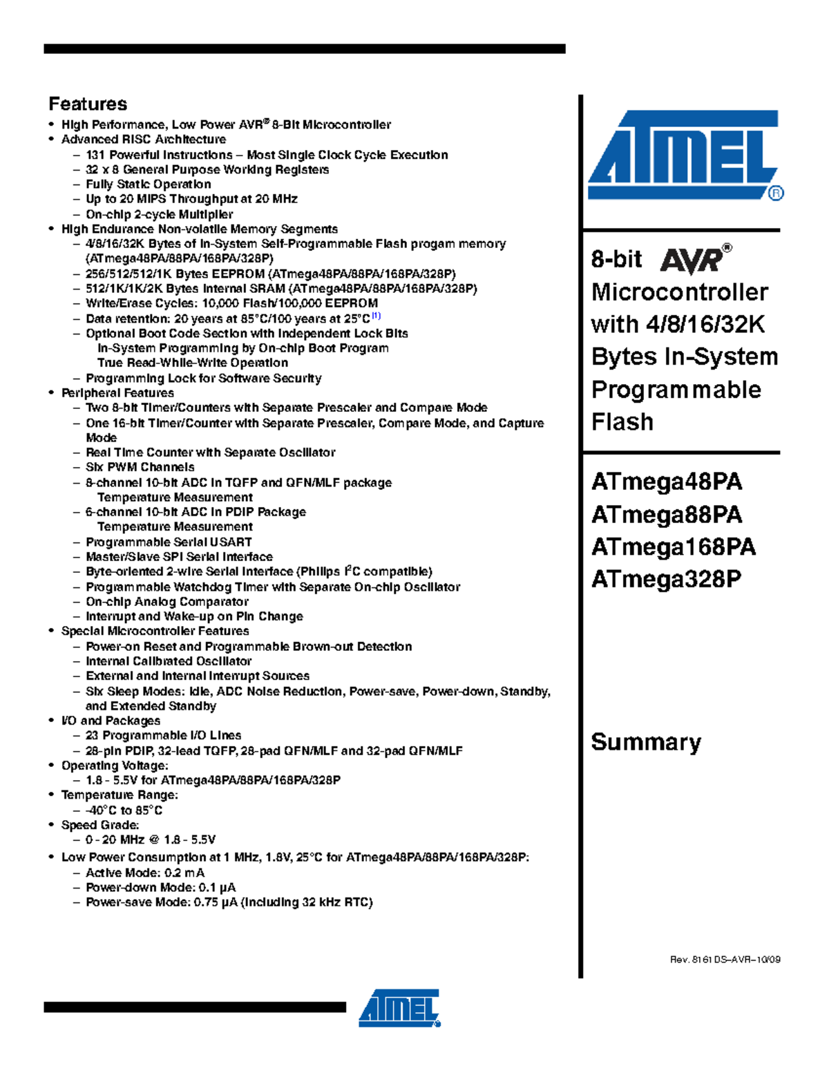 ATmega48PA Microcontroller Features and Specifications Overview - Studocu
