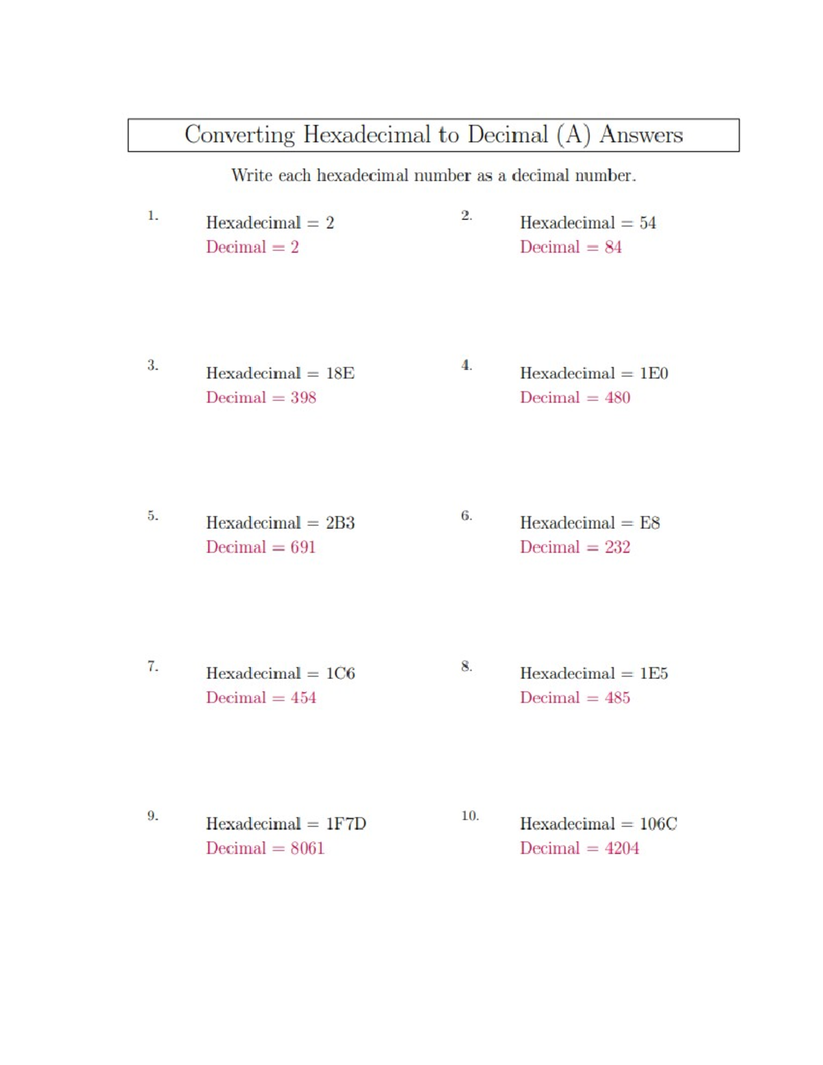 Answer hexa-dec - Introduction to ICT - Converting Hexadecimal to ...