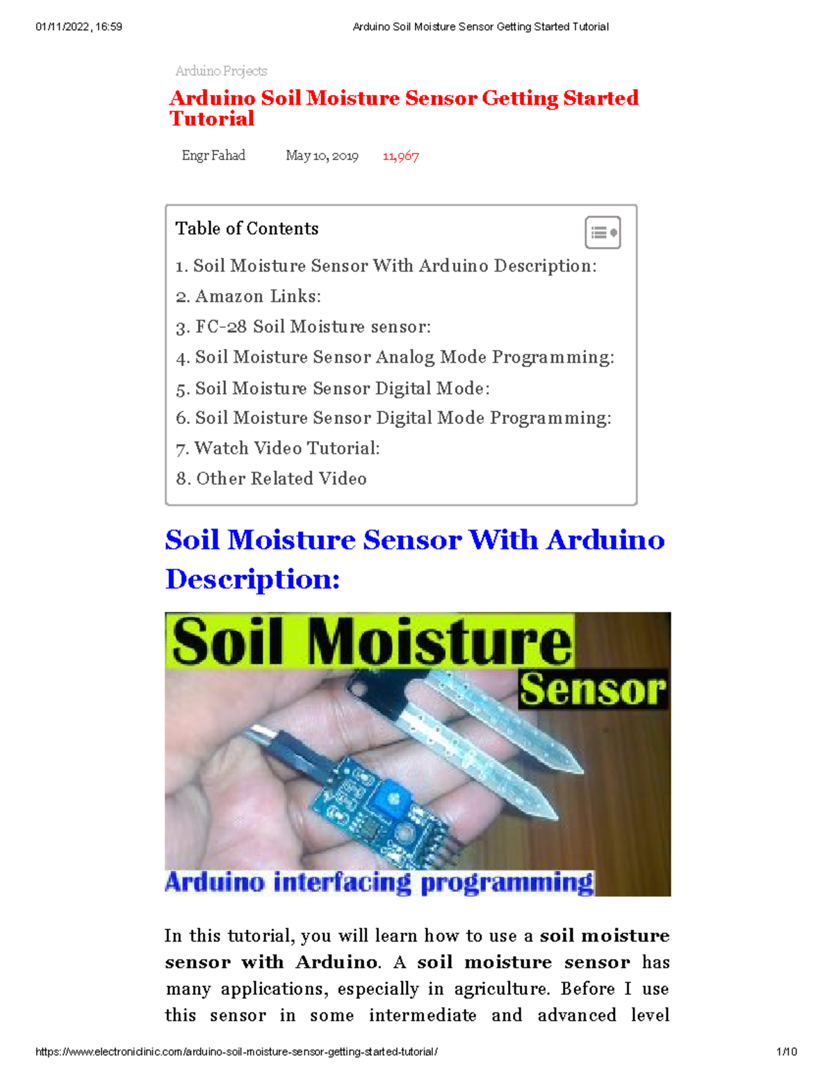 Arduino Soil Moisture Sensor Getting Started Tutorial - Arduino Soil ...