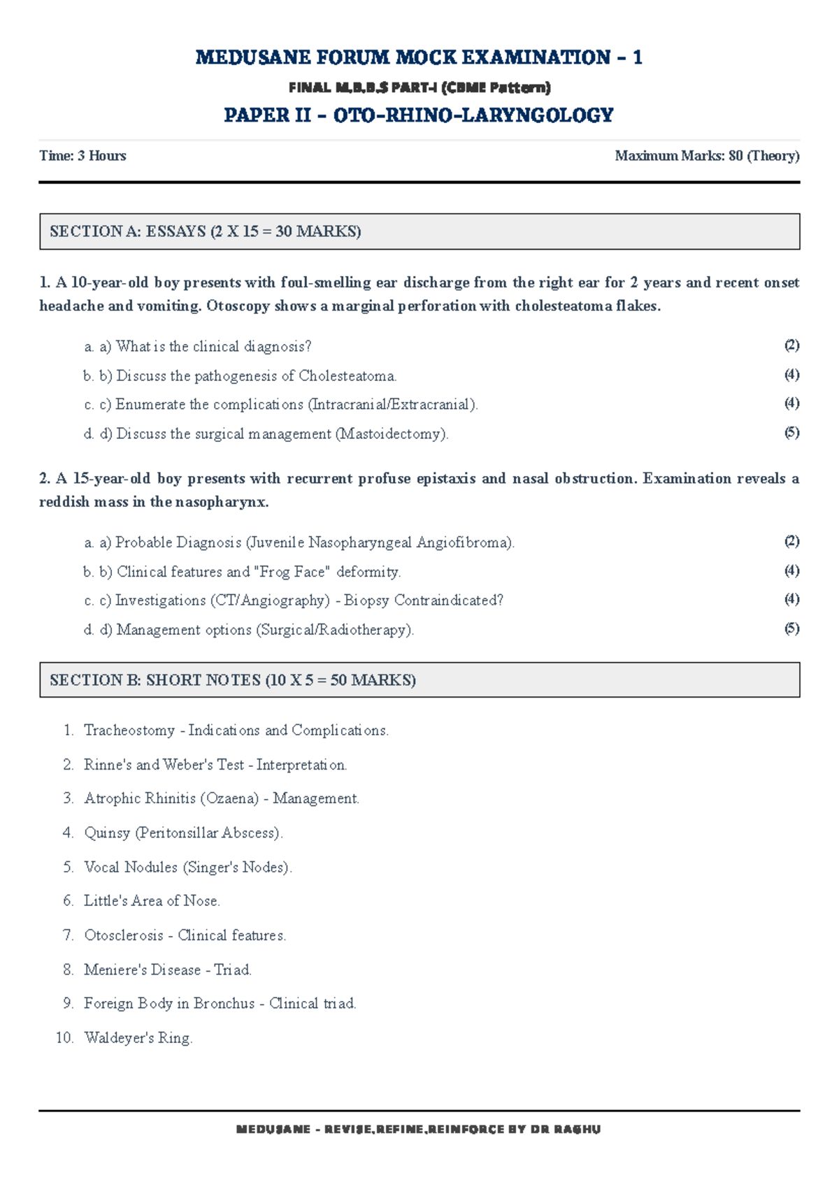 MEDUSANE FORUM MOCK EXAMINATION SERIES FINAL M.B.B.S (CBME Pattern ...