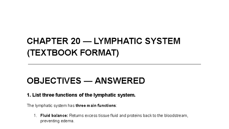 Chapter 20: Lymphatic System - Key Concepts & Functions Explained - Studocu