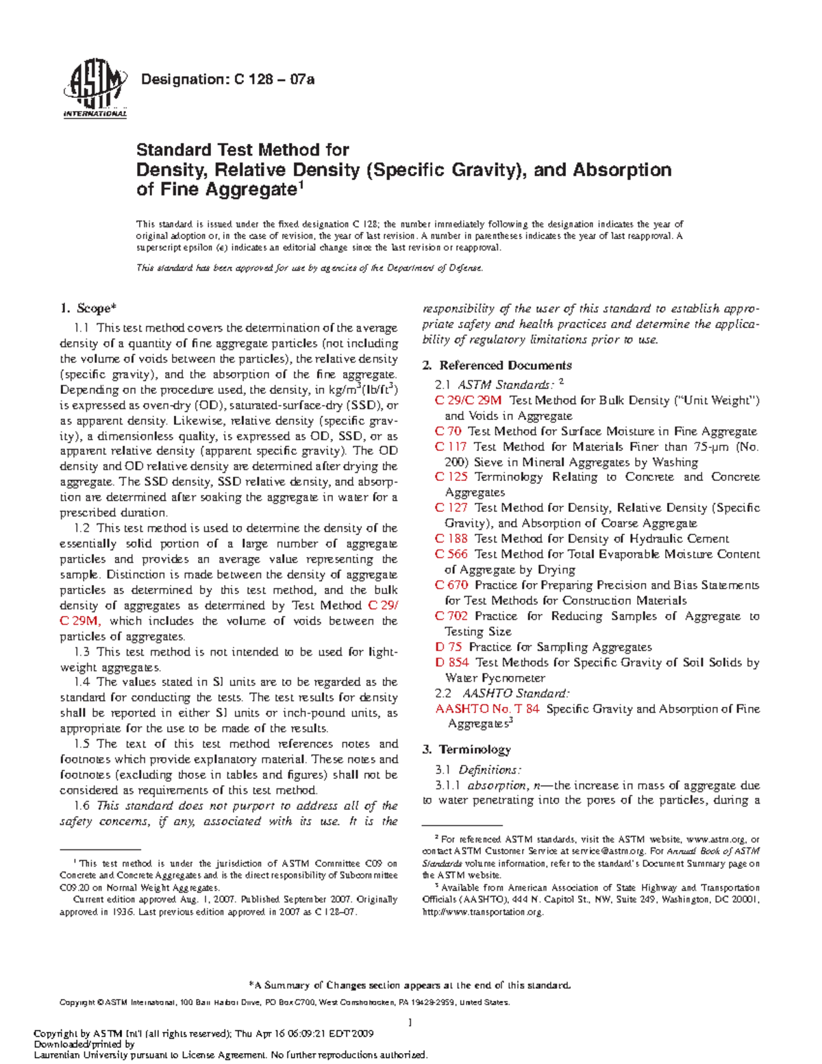 ASTM C 128 - ...................... - Designation: C 128 – 07a Standard ...