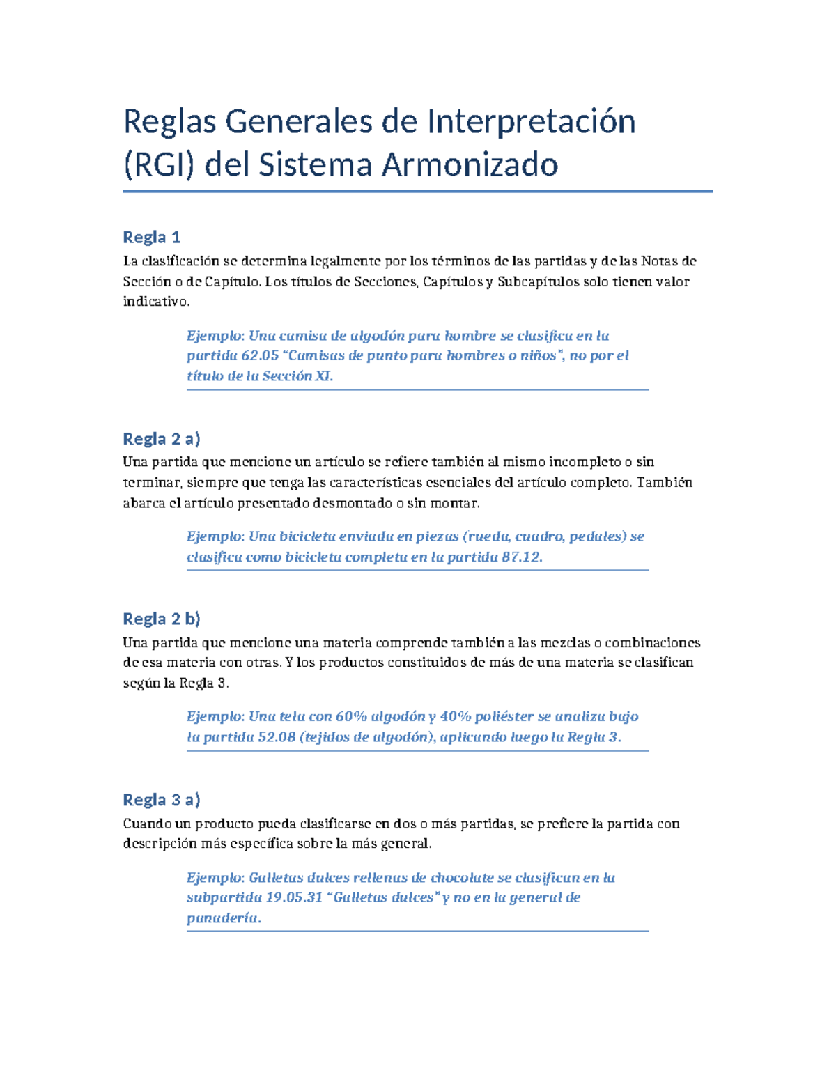 Reglas Generales de Interpretación del Sistema Armonizado (SA) - Studocu